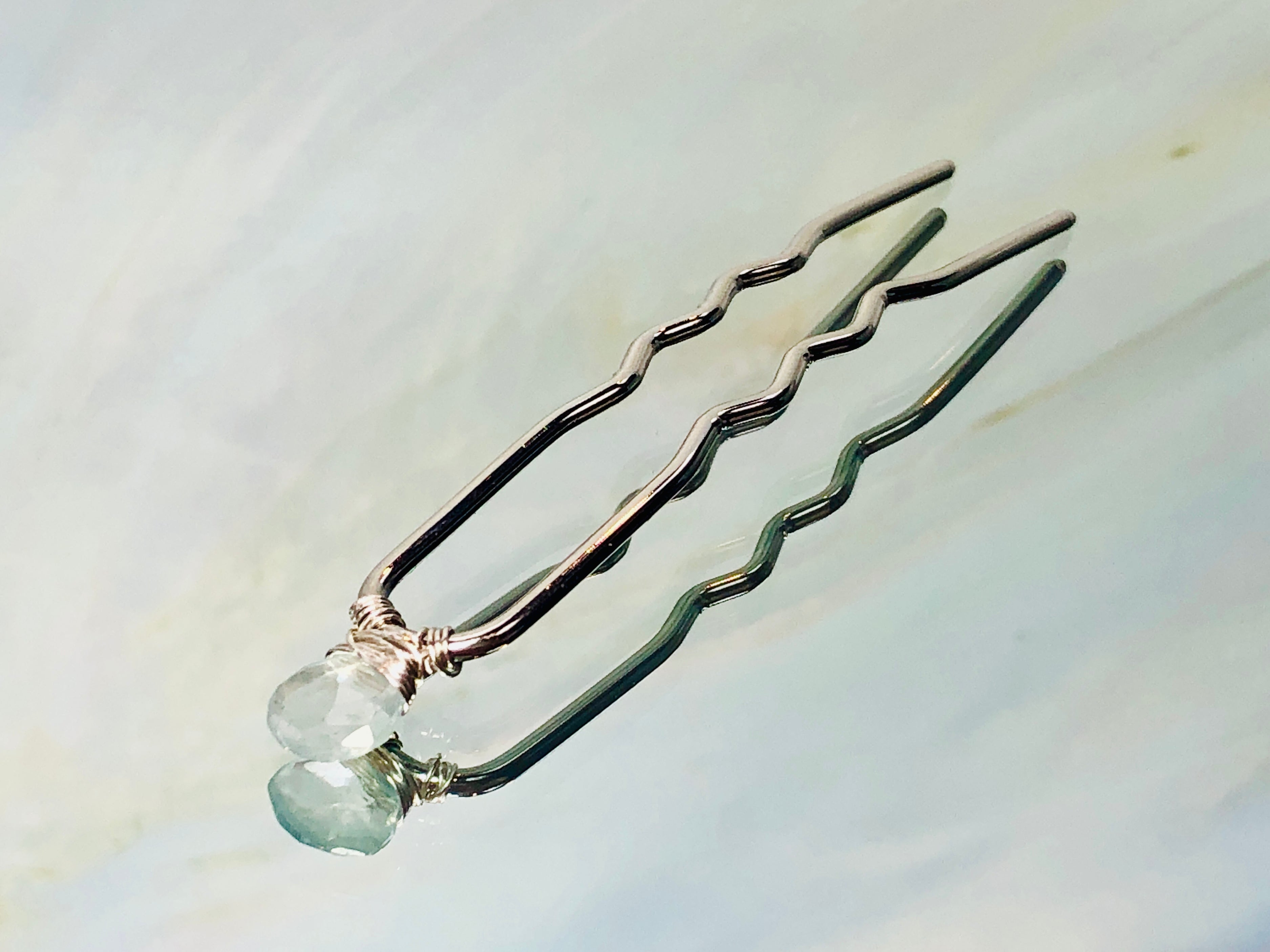 Blue Topaz Silver Gemstone Hair Pin, Luxury Hair Pin, silver metal hai ...